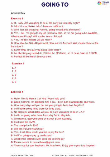 Going to ESL Lesson Plan A1 Beginner | Teaching Resources