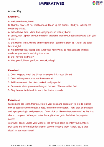 Imperatives ESL Lesson Plan A1 Beginner | Teaching Resources