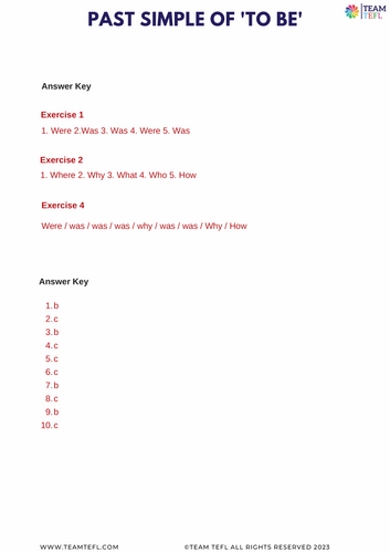 Past Simple OF 'To Be' ESL Lesson Plan A1 Beginner | Teaching Resources