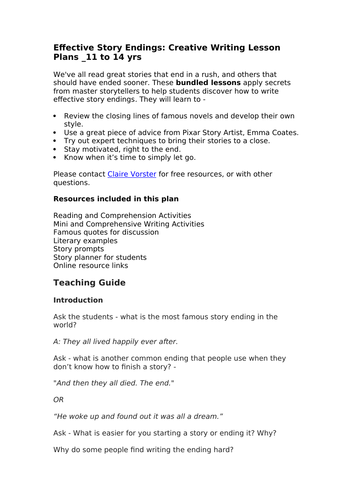 Effective Story Endings: Creative Writing Lesson Plans _11 to 14 yrs ...