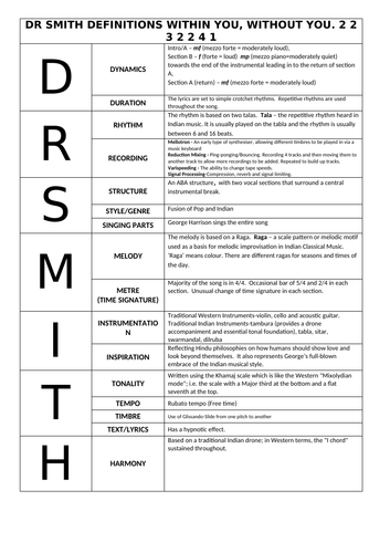 AQA GCSE Music-Within You, Without You | Teaching Resources