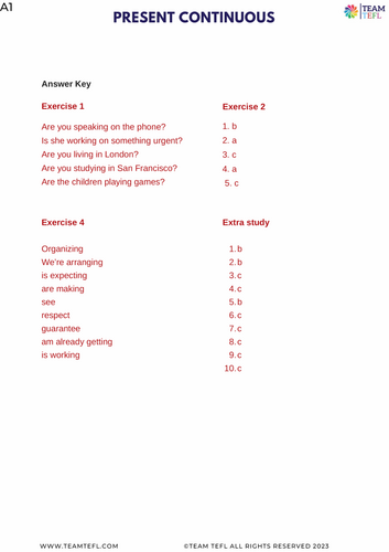 Present Continuous ESL Lesson Plan A1 Beginner | Teaching Resources