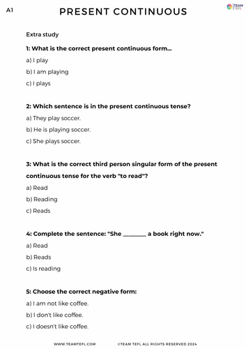 Present Continuous ESL Lesson Plan A1 Beginner | Teaching Resources