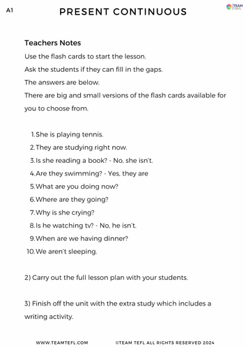 Present Continuous ESL Lesson Plan A1 Beginner | Teaching Resources
