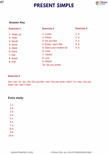 Present Simple ESL Lesson Plan A1 Beginner | Teaching Resources