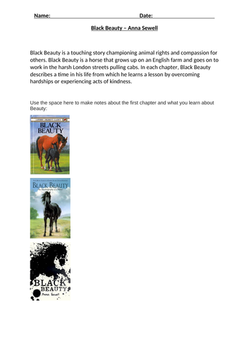 KS3 structure skills - comparing opening and ending Black Beauty ...