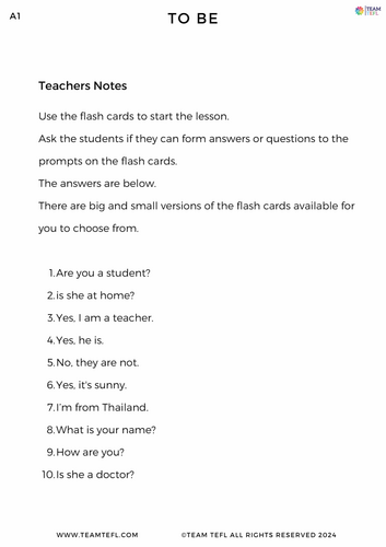 To Be ESL Lesson Plan A1 Beginner | Teaching Resources
