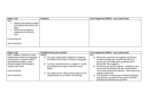 AQA English Lang Marking Grids PLUS student scorecards - all DIRT tasks ...