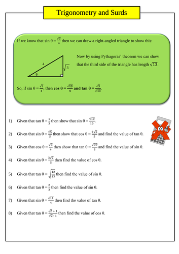 Trigonometry Using Surds - With Answers | Teaching Resources