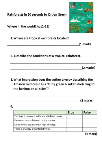 Whole Class Reading Powerpoint and Questions on Rainforests in 30 ...