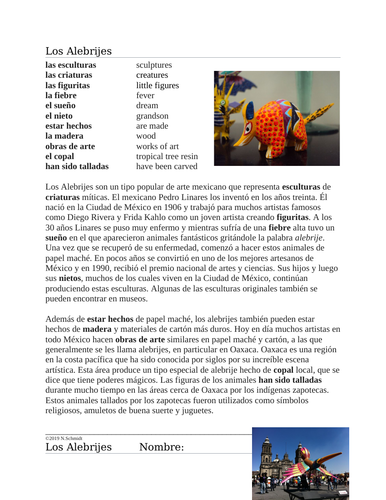 Alebrijes Lectura Cultural: Mexican Folk Art Cultural Reading in ...