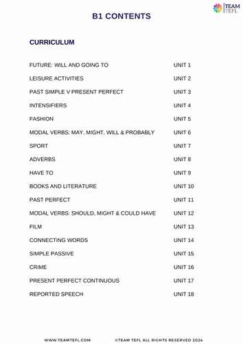 ESL TEFL Curriculum Course Book B1 Intermediate 50+hrs | Teaching Resources