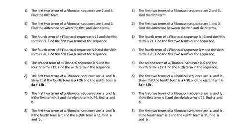 Fibonacci Sequences | Teaching Resources Fibonacci Sequences | Teaching Resources