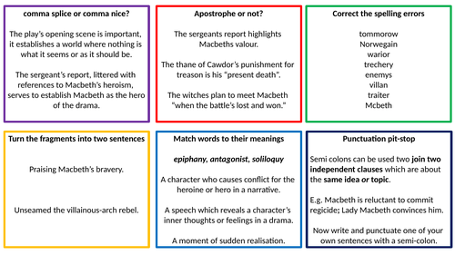MACBETH: Text-based SPaG review starters MLY | Teaching Resources