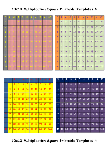 10 X 10 Multiplication Squares (Printable Sheets) | Teaching Resources
