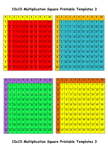 10 X 10 Multiplication Squares - Printable Sheets | Teaching Resources