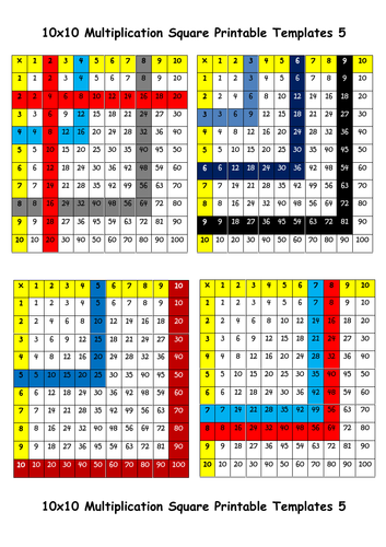 10 X 10 Multiplication Squares - Printable Sheets | Teaching Resources