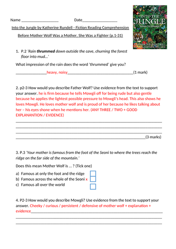 Into the Jungle by Katherine Rundell Reading Comprehension Ch 1 & 2 ...