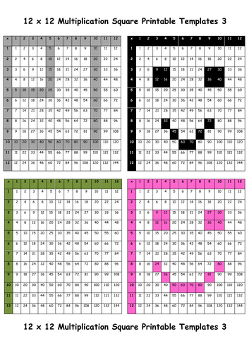 12 X 12 Multiplication Squares - Printable Sheets | Teaching Resources