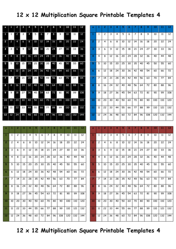12 X 12 Multiplication Squares - Printable Sheets | Teaching Resources