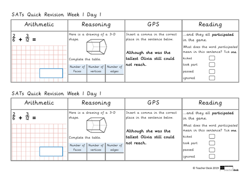 KS2 SATs Quick Revision Week 1 | Teaching Resources