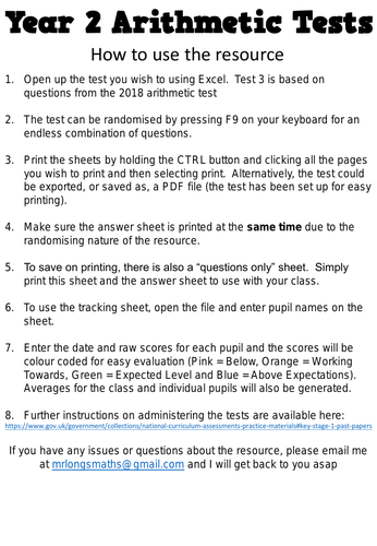 Year 2 Arithmetic Test and Tracking (2018 SATs) | Teaching Resources