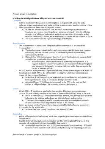 Edexcel Government and Politics - US Pressure Groups Short Answer Essay ...