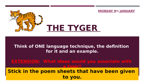 KS3 poetry lesson - 'The Tyger' by William Blake | Teaching Resources