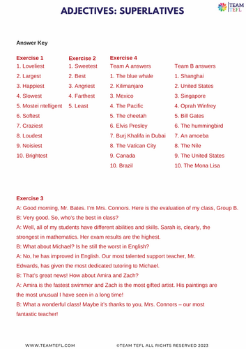 Adjectives - Superlatives A2 ESL Lesson Plan | Teaching Resources