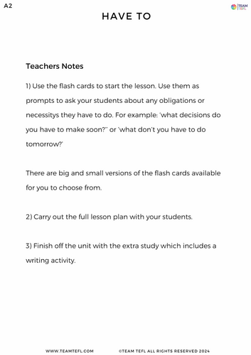 Modal Verb Have to A2 ESL Lesson Plan | Teaching Resources