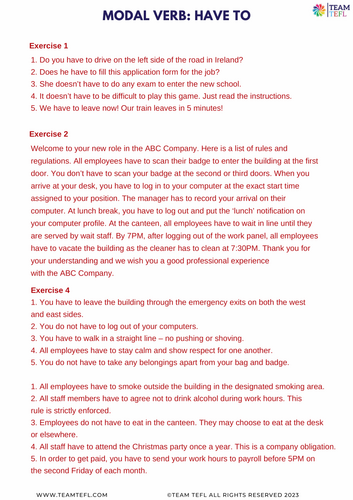 Modal Verb Have to A2 ESL Lesson Plan | Teaching Resources