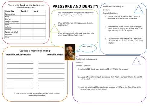 Pressure and Density Revision Mat | Teaching Resources