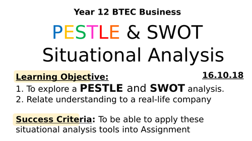 BTEC Business Studies PESTLE and SWOT Analysis Presentation | Teaching ...