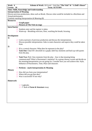 The Visit & A Dolls House - Ibsen and Durrenmatt- A Level Drama 17 ...