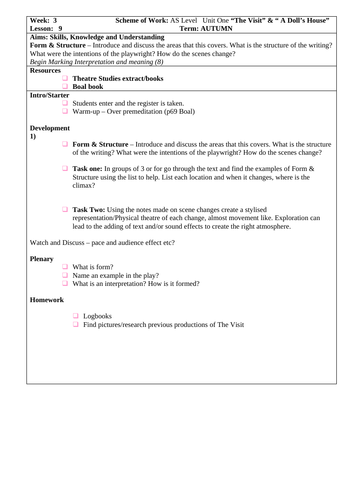 The Visit & A Dolls House - Ibsen and Durrenmatt- A Level Drama 17 ...