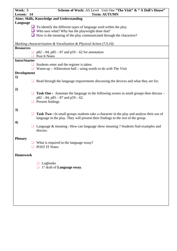 The Visit & A Dolls House - Ibsen and Durrenmatt- A Level Drama 17 ...