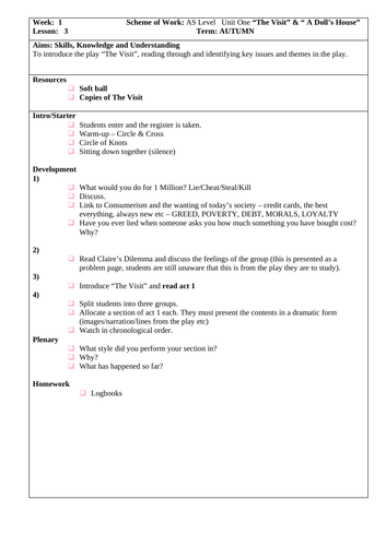 The Visit & A Dolls House - Ibsen and Durrenmatt- A Level Drama 17 ...
