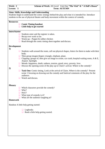 The Visit & A Dolls House - Ibsen and Durrenmatt- A Level Drama 17 ...