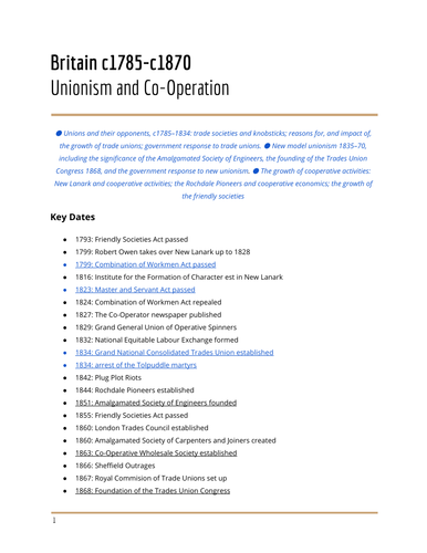 Unionism and Co-Operation - Britain 1785 - 1870 | Teaching Resources