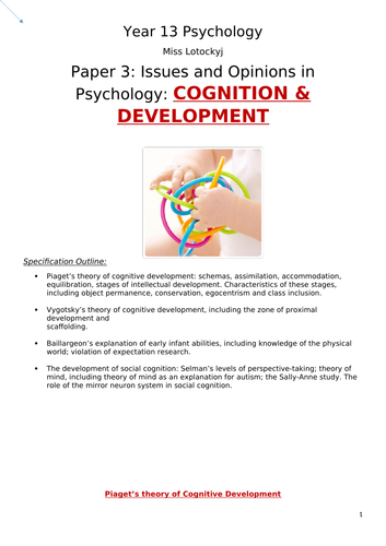 AQA Psychology Cognition & Development Student Booklet | Teaching Resources