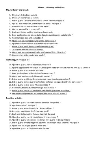 General Conversation Questions for French, Italian and Spanish ...