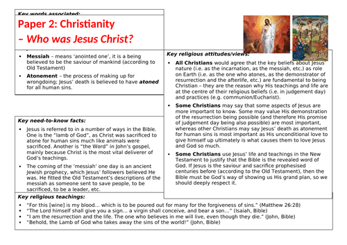Eduqas GCSE RS Revision (P2: Christian Beliefs and Teachings) | Teaching Resources