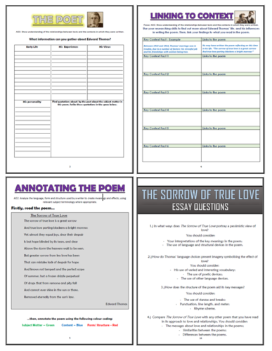The Sorrow of True Love Comprehension Activities Booklet! | Teaching ...