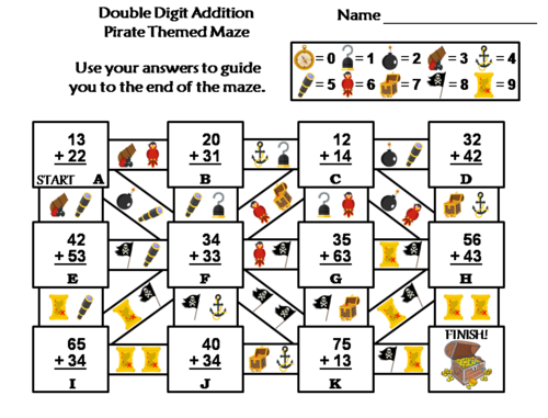 Double Digit Addition Without Regrouping Pirate Themed Math Maze ...