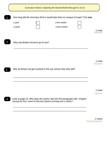 Week 4 World War Two Guided Reading | Teaching Resources