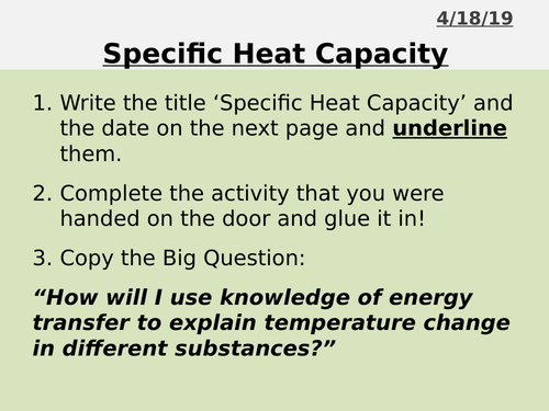 AQA GCSE Physics Specific Heat Capacity | Teaching Resources