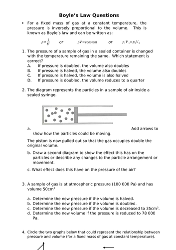 AQA GCSE Physics Gas Pressure / Boyle's Law | Teaching Resources