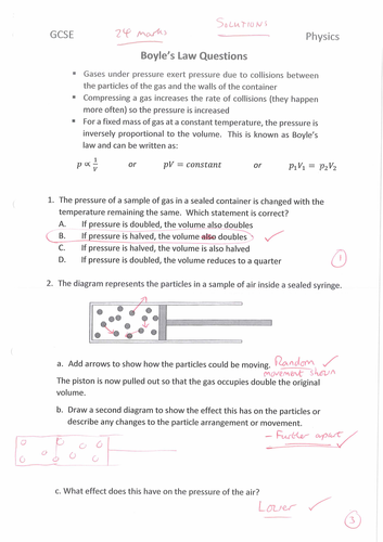 AQA GCSE Physics Gas Pressure / Boyle's Law | Teaching Resources