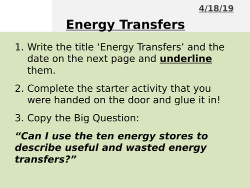 AQA GCSE Physics Energy Stores and Transfers | Teaching Resources