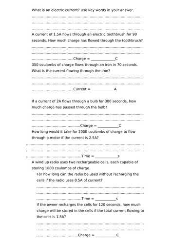 AQA GCSE Physics Current, P.D., Charge Flow | Teaching Resources